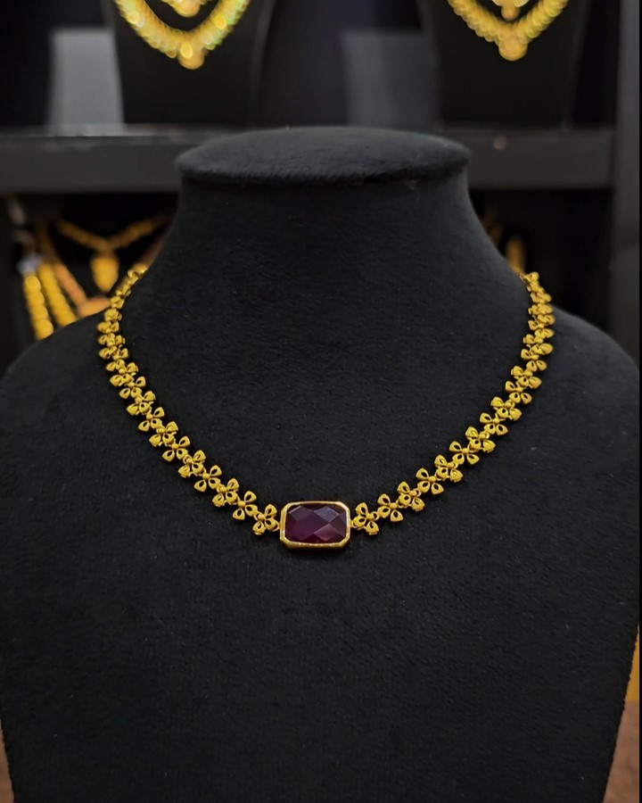 Trendy Two and a half sovereign gold designer necklace with stones by ...